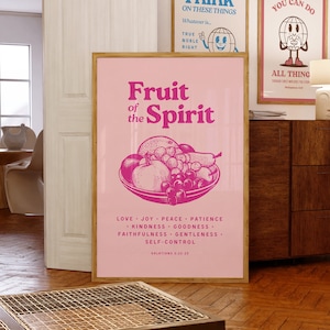 Fruit of the Spirit Wall Art, Retro Kitchen Print, Hot Pink Girly ...