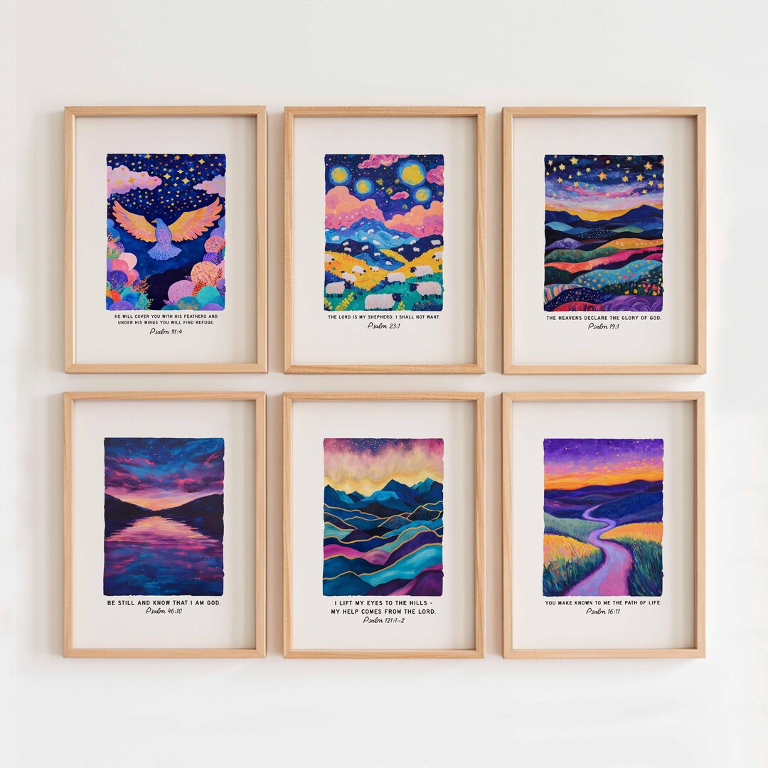 Psalm Bible Verse Wall Art Set of 6, Christian Nursery Prints, Be Still ...