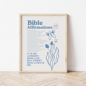 Bible Affirmations Blue Poster for Christian Girl Home Decor for Sunday ...