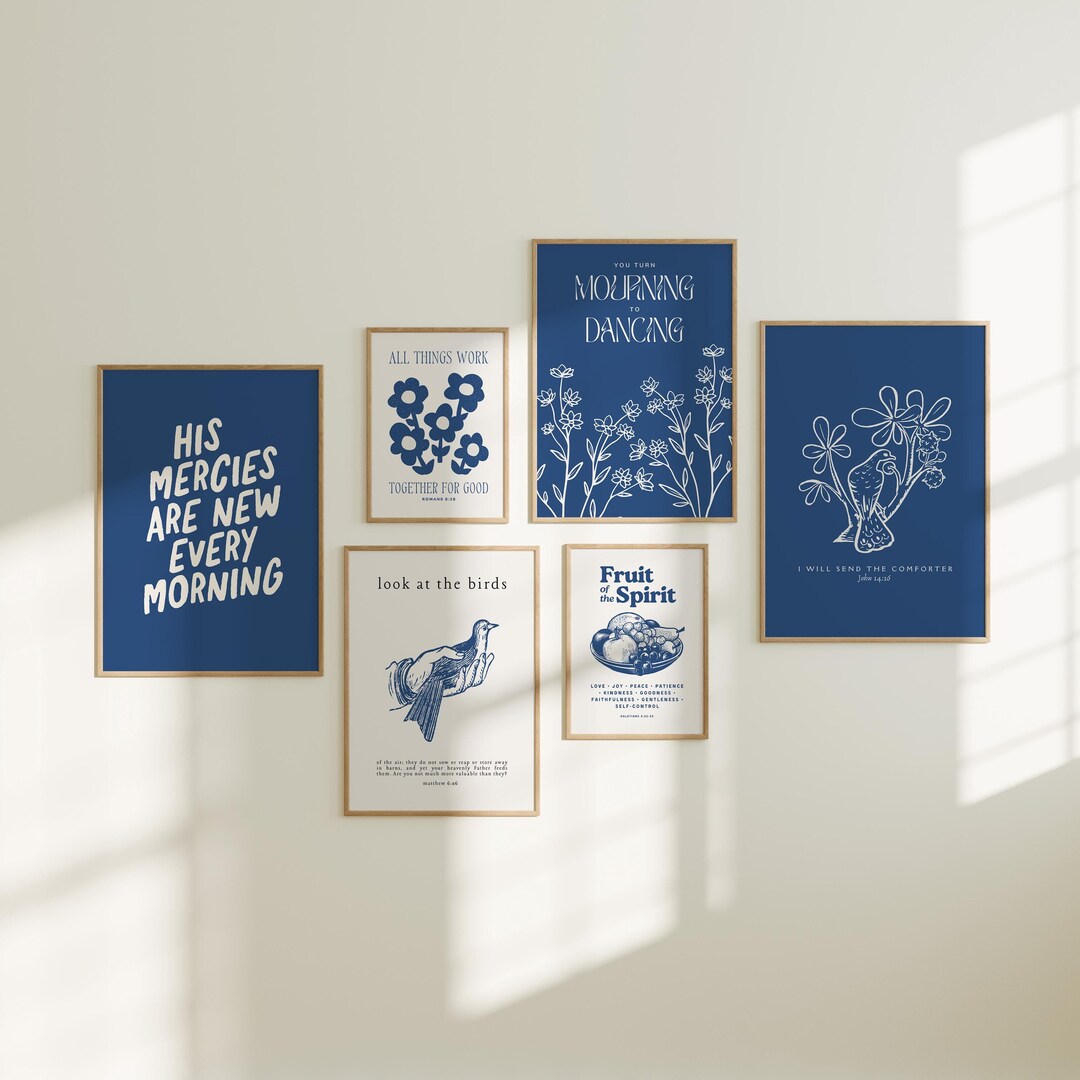 Blue Scripture Art Prints: Gallery Wall Bible Verse (digital Download ...