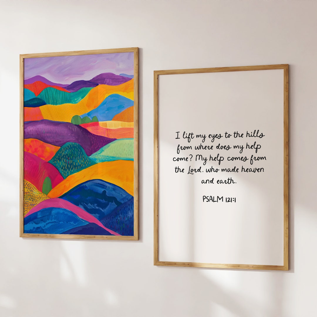 Modern Christian Art Watercolor Landscape Set of 2 Bible Verse Wall Art ...