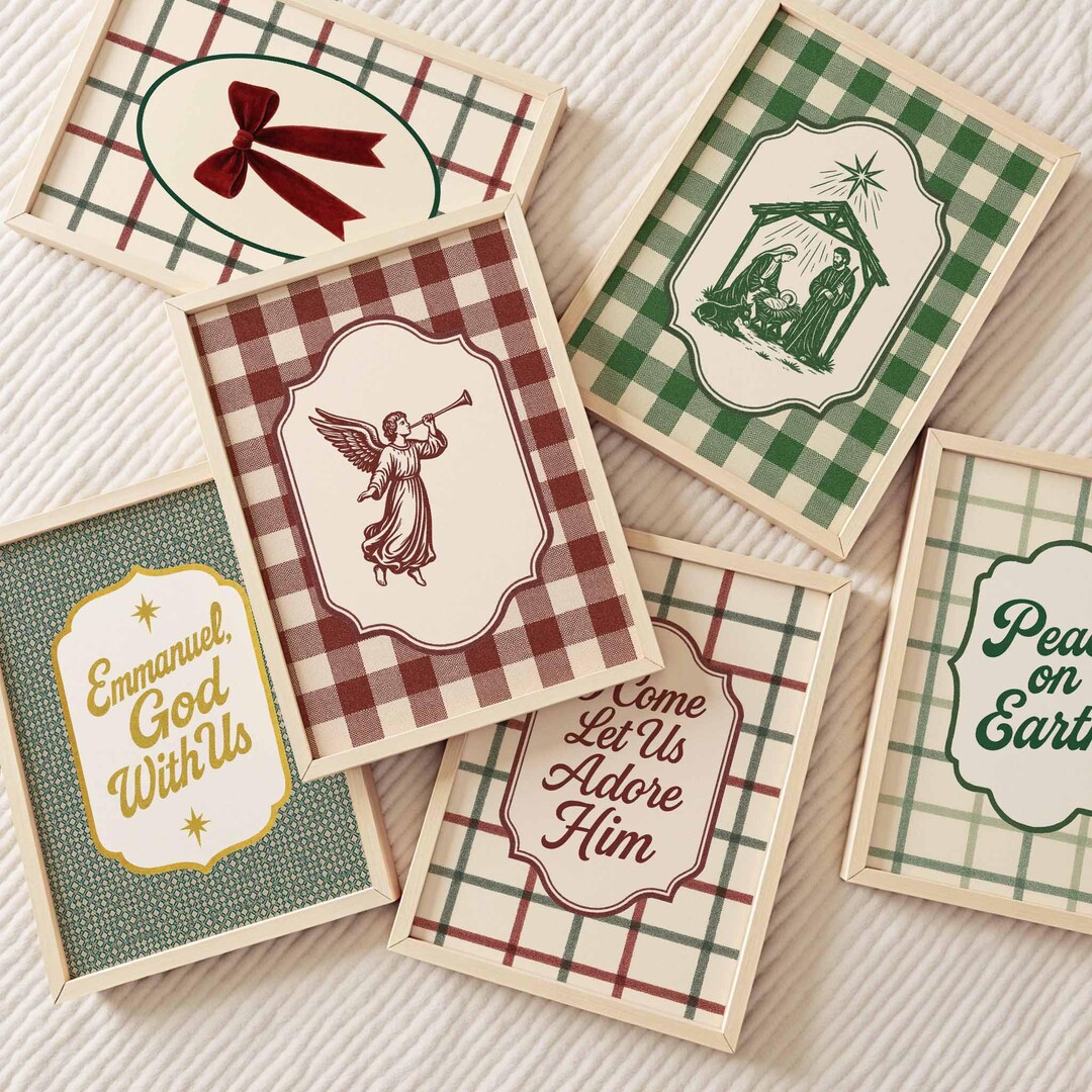 Christmas Printable Art Set of 6 Vintage Holiday Prints Festive Wall ...