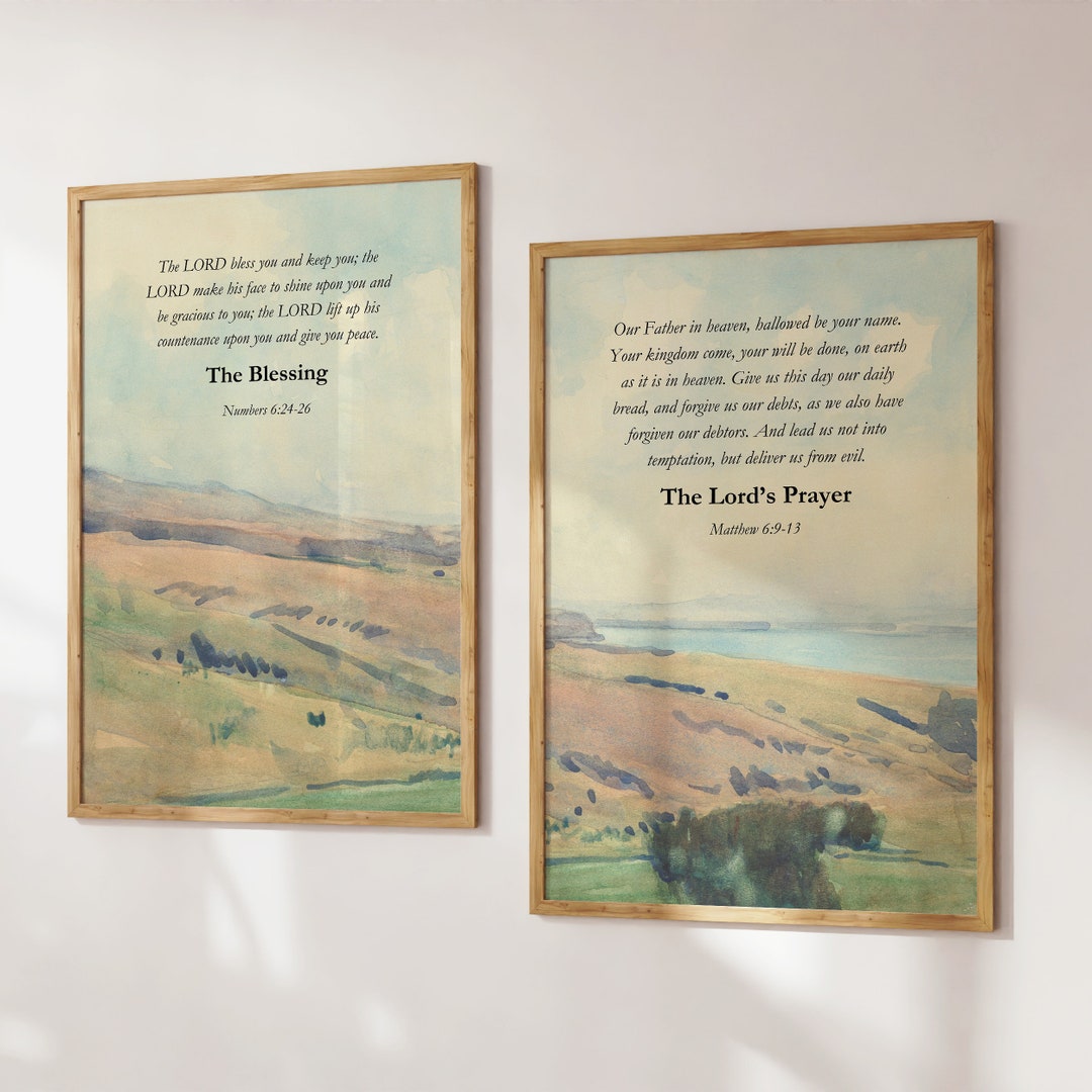 Bible Prayers Landscape Watercolor Murals for Christian Home Wall Decor ...