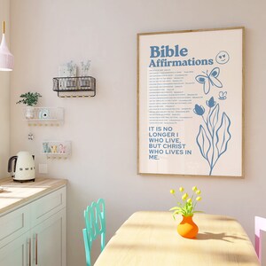 Bible Affirmations Blue Poster for Christian Girl Home Decor for Sunday ...