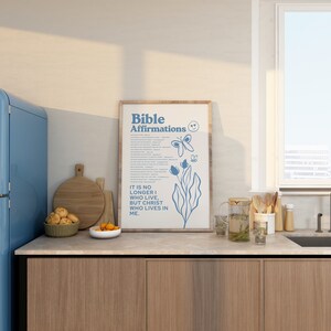 Bible Affirmations Blue Poster for Christian Girl Home Decor for Sunday ...