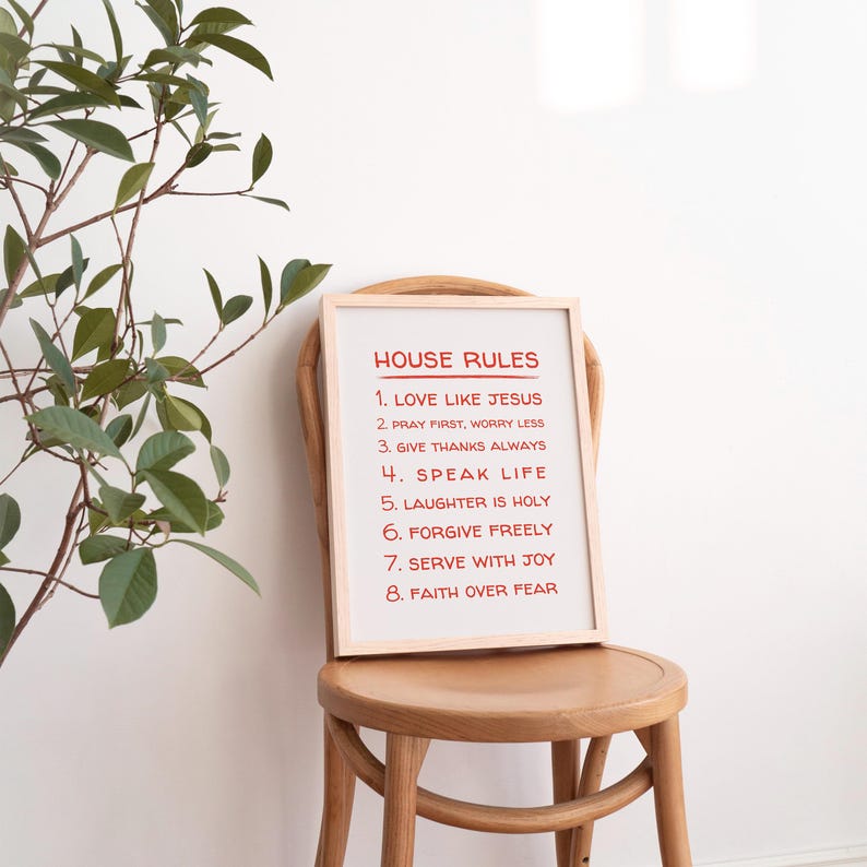 Red Christian House Rules Print: Faith-based Family Values (digital ...
