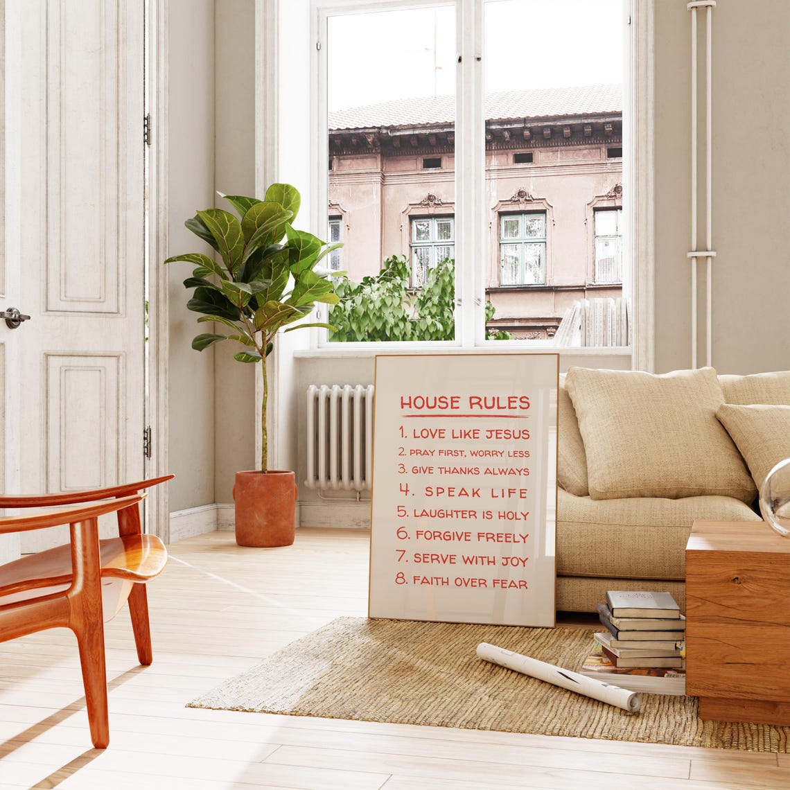 Red Christian House Rules Print: Faith-based Family Values (digital ...