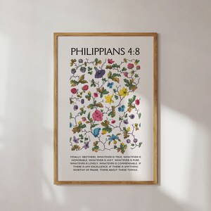 Vintage Floral Philippians 4:8 Print, Christian Wall Art (digital ...