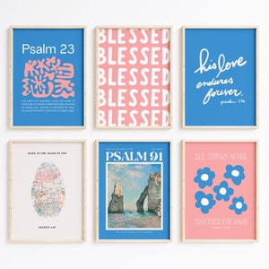 Pink & Blue Christian Gallery Wall Set for Kids Room Wall Decor for ...