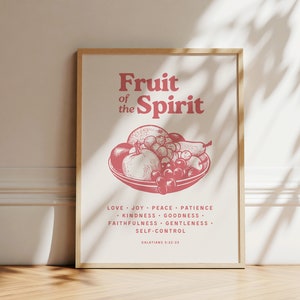 Fruit of the Spirit Wall Art, Retro Kitchen Print, Preppy Pink Wall Art ...