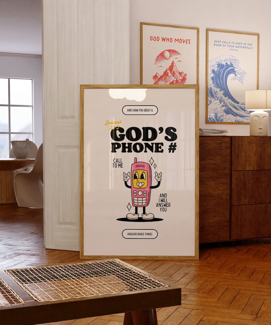 God's Phone Number Large Wall Poster, Retro Mascot Wall Art, Christian ...