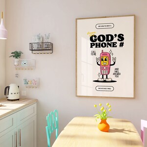 God's Phone Number Large Wall Poster, Retro Mascot Wall Art, Christian ...