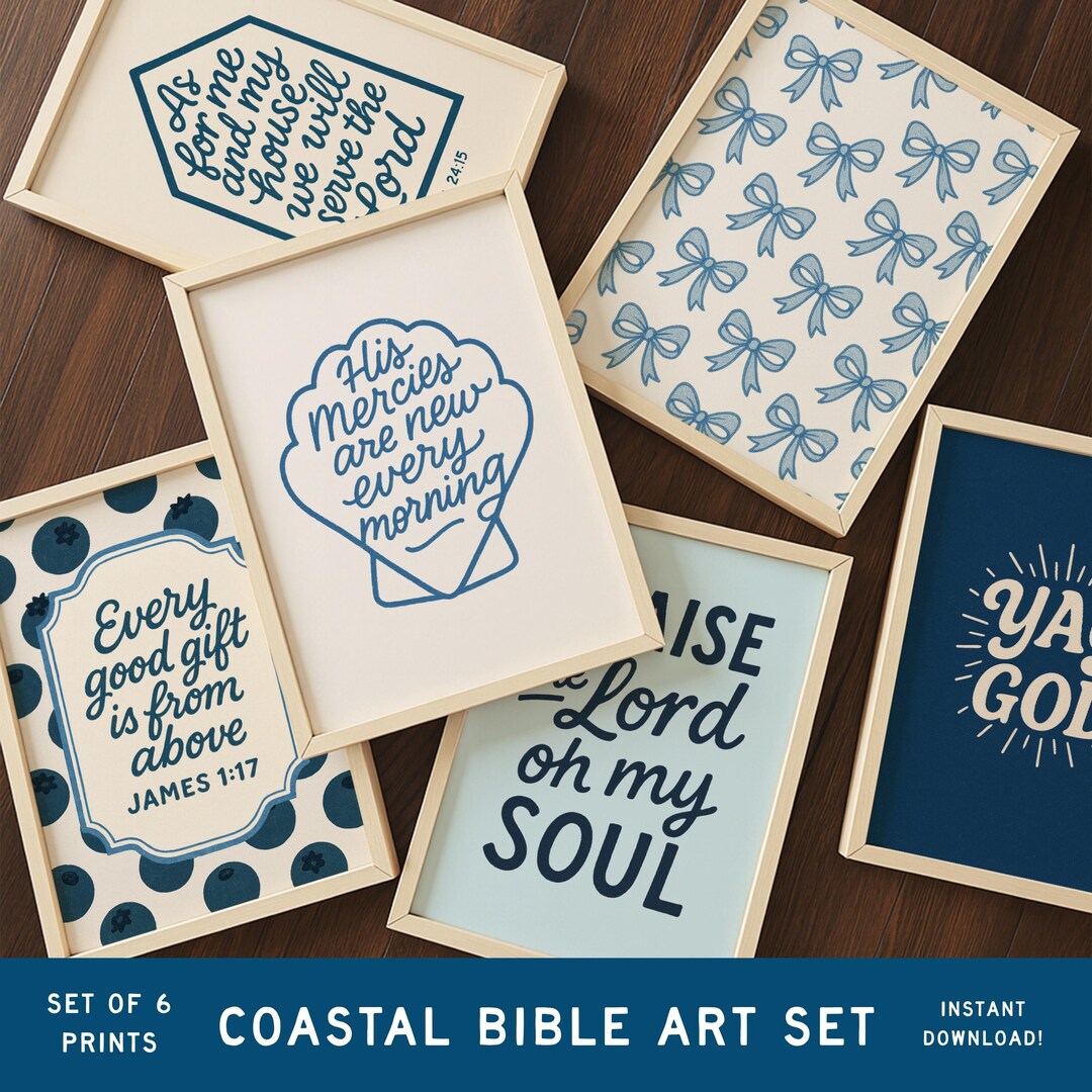 Coastal Christian Wall Art for Dorm Room, Blue Bible Verse Posters for ...