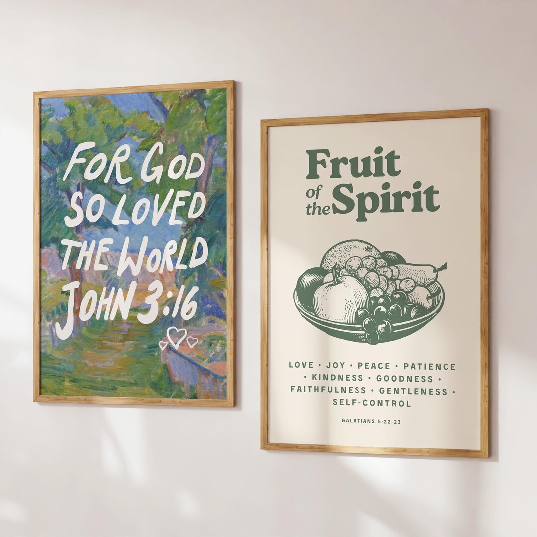Christian Wall Art Set of 2 Fruit of the Spirit Poster Bible Verse ...