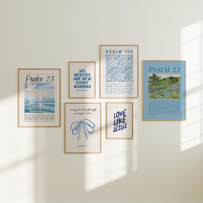 Coastal Christian Wall Art Bundle: Blue Bible Verse Posters (digital ...