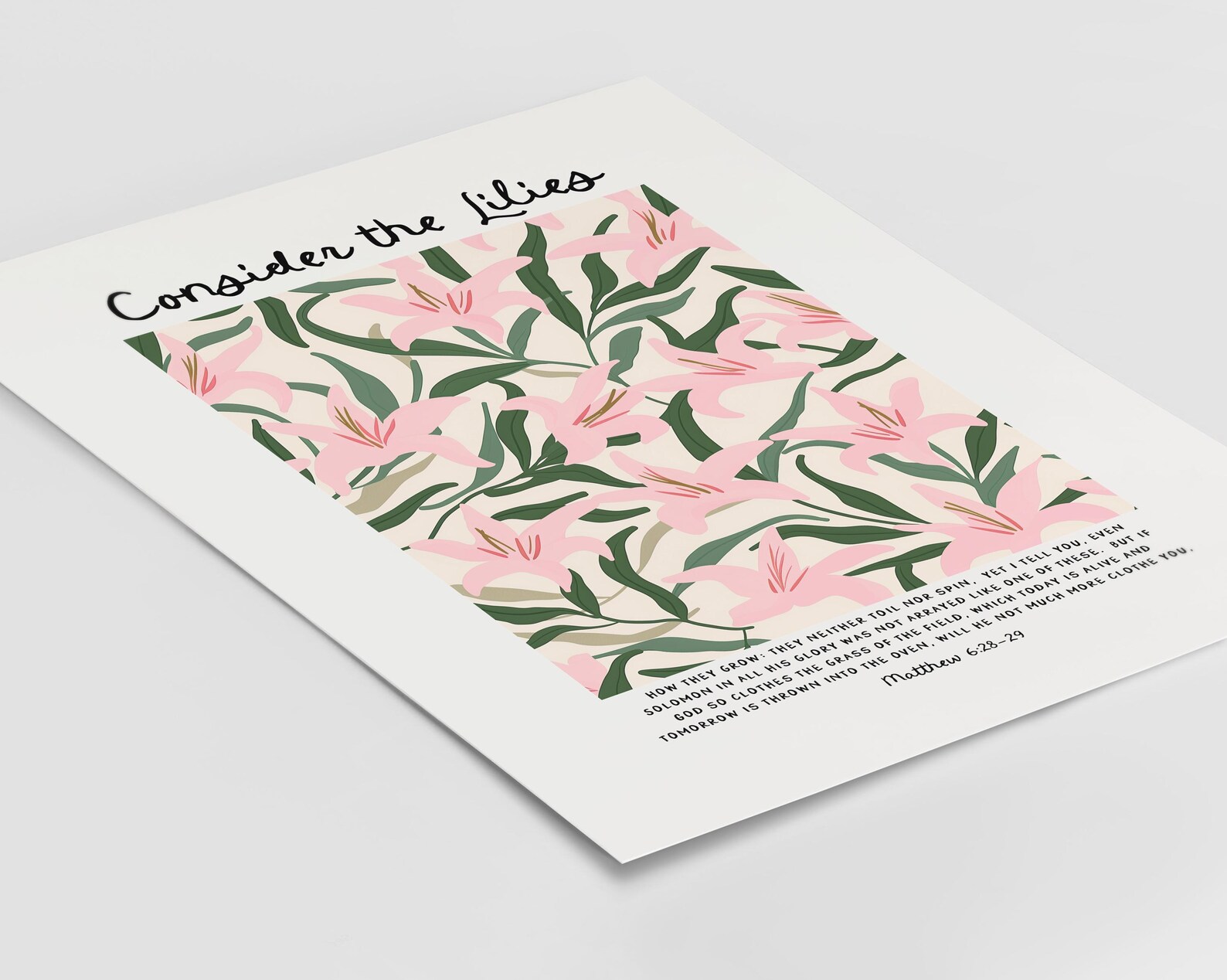Consider the Lilies Poster: Modern Christian Bible Verse Wall Art - Etsy