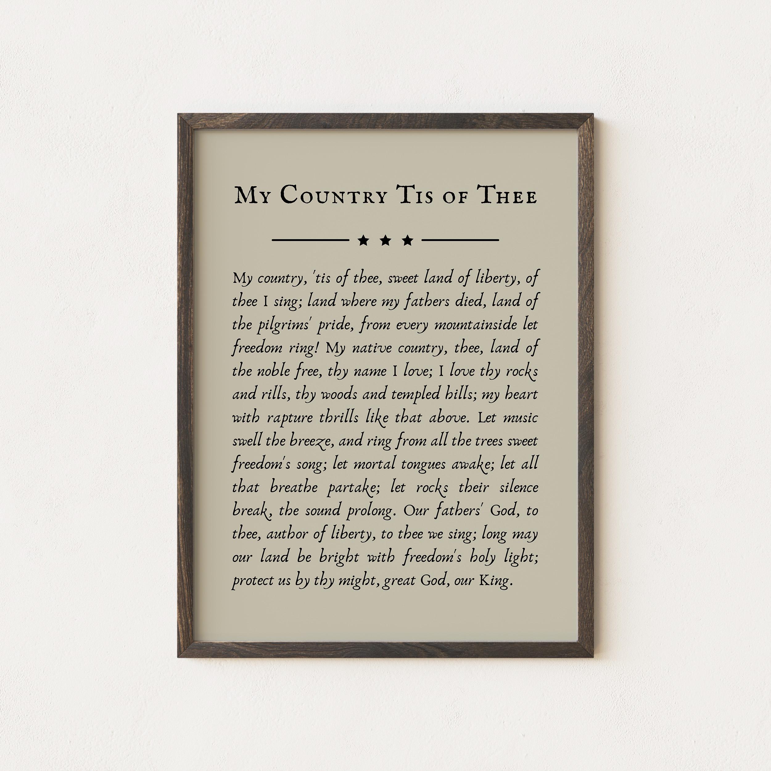 My Country Tis of Thee Print: Vintage Patriotic Hymn (digital Download ...