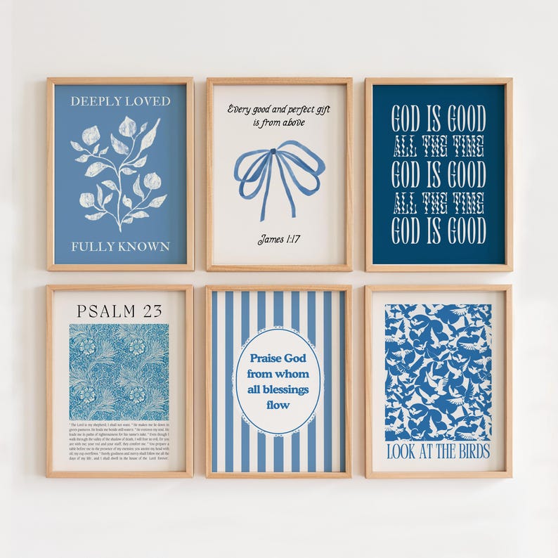Blue Christian Scripture Art Prints: Modern Bible Verse Decor (digital ...