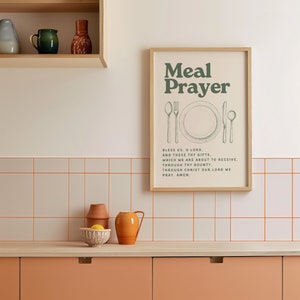 Meal Prayer Christian Poster: Sage Green Retro Wall Art (digital ...
