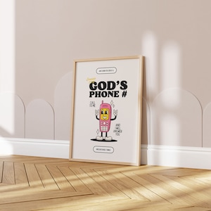 God's Phone Number Large Wall Poster, Retro Mascot Wall Art, Christian ...