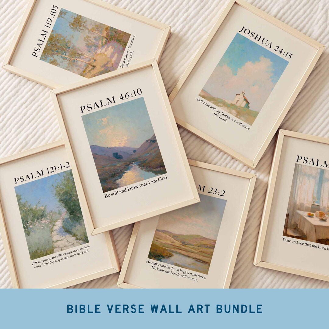 Neutral Bible Verse Wall Art Set of 6 Printable Christian Farmhouse ...