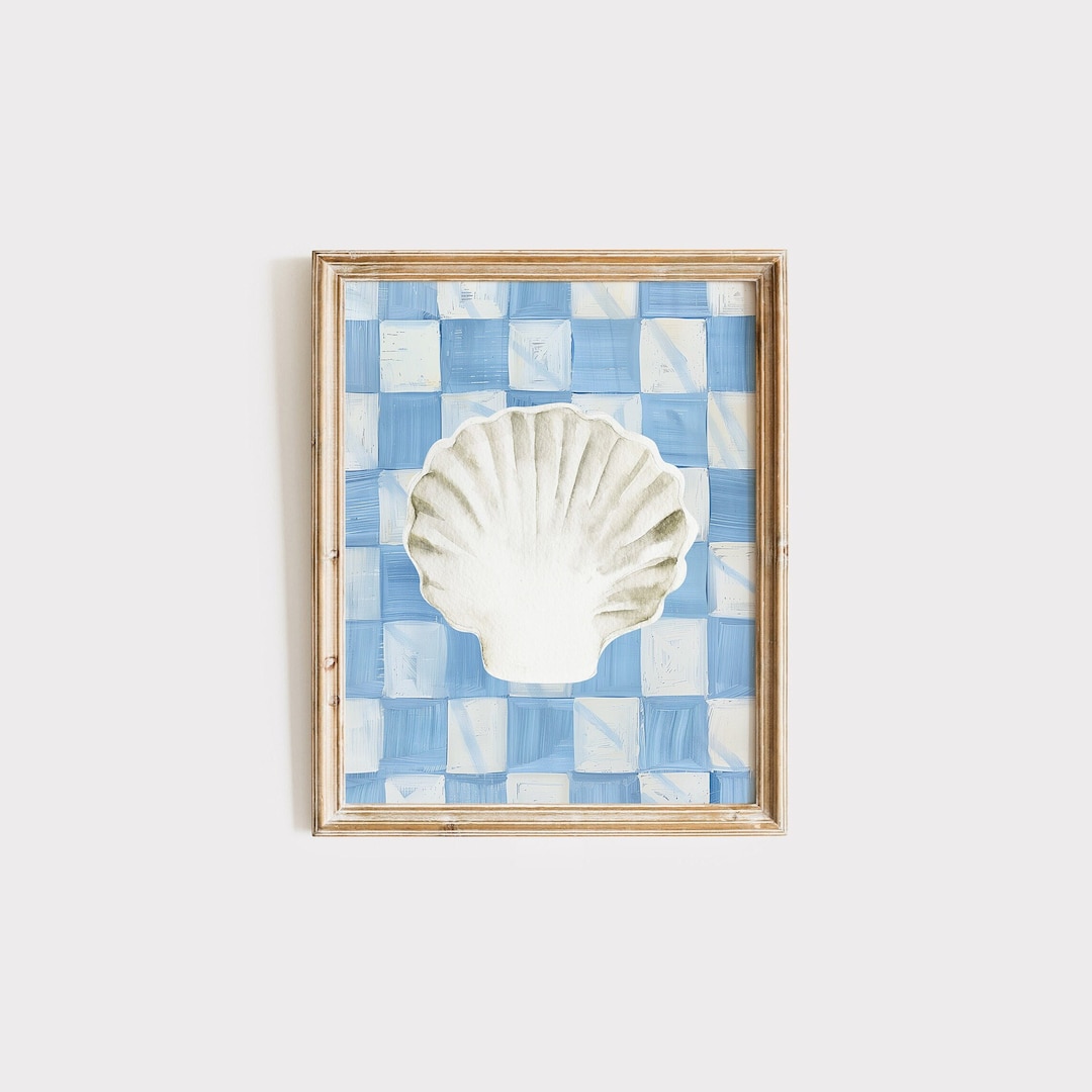 Checkered Sea Shell Print: Beachy Nautical Wall Art (digital Download ...