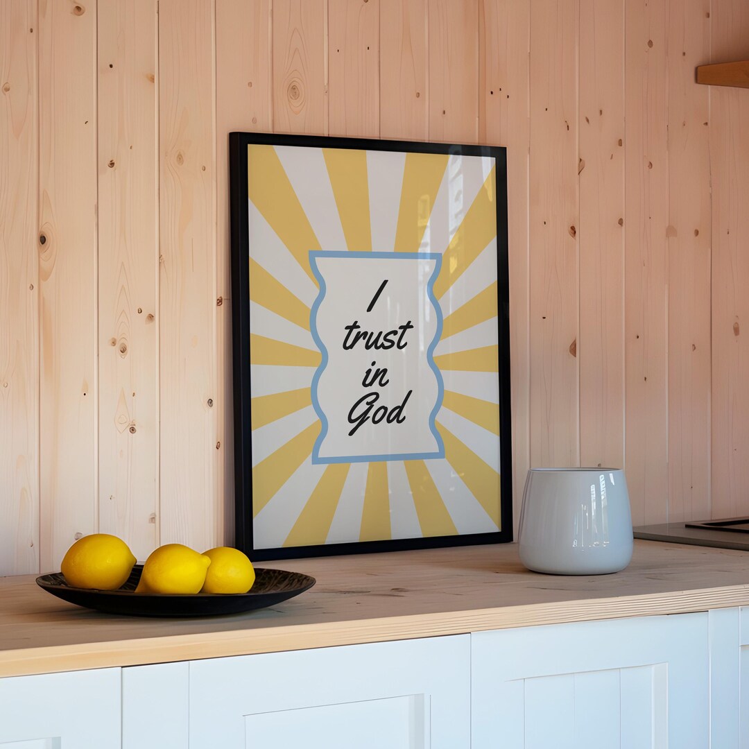 I Trust in God Wall Art Printable, Retro Sunburst Christian Decor Gift ...