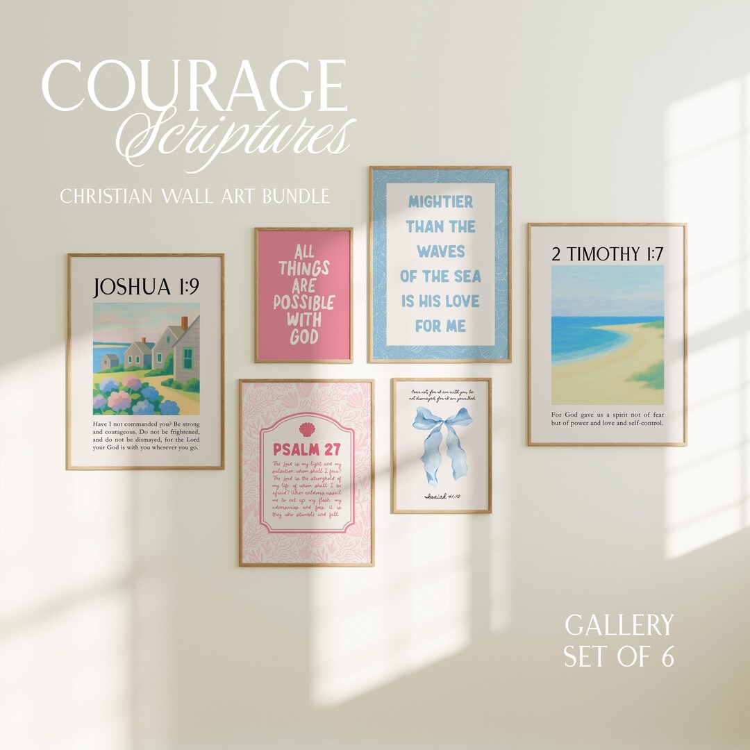 COURAGE Christian Wall Art Bundle, Bible Verse Printable Posters, Cute ...