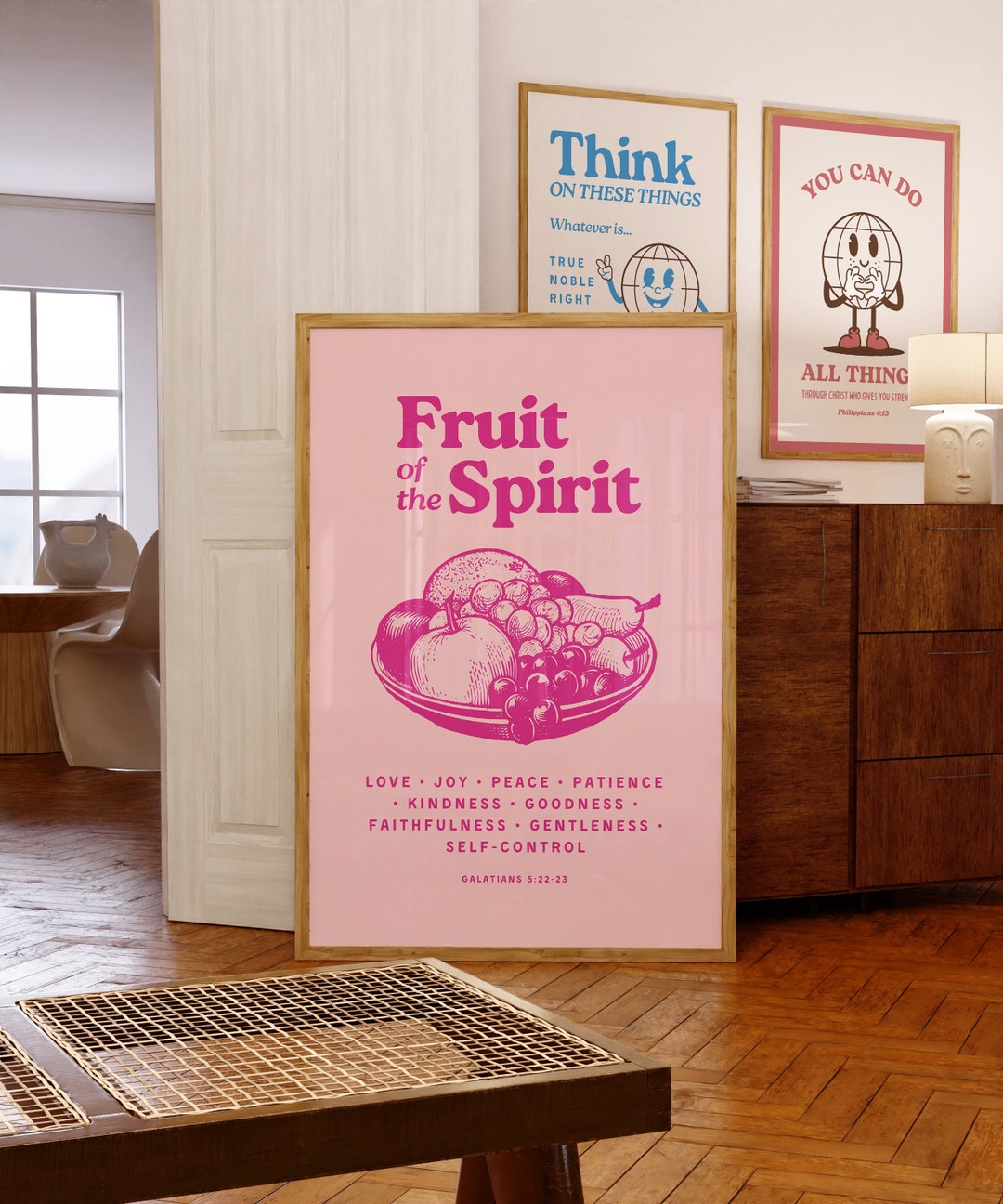 Fruit of the Spirit Wall Art, Retro Kitchen Print, Hot Pink Girly ...