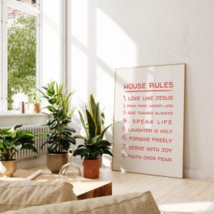 Red Christian House Rules Print: Faith-based Family Values (digital ...