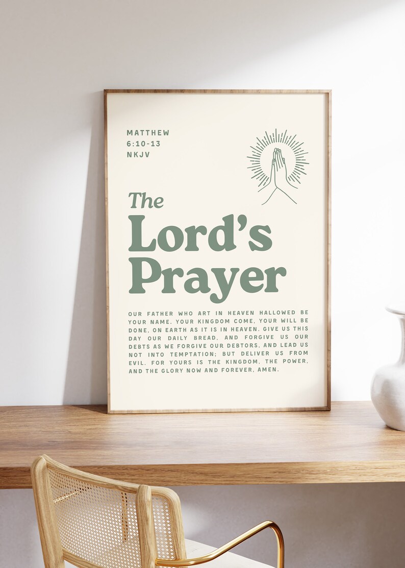 The Lord's Prayer Print: Retro Sage Green Christian Wall Art (digital ...
