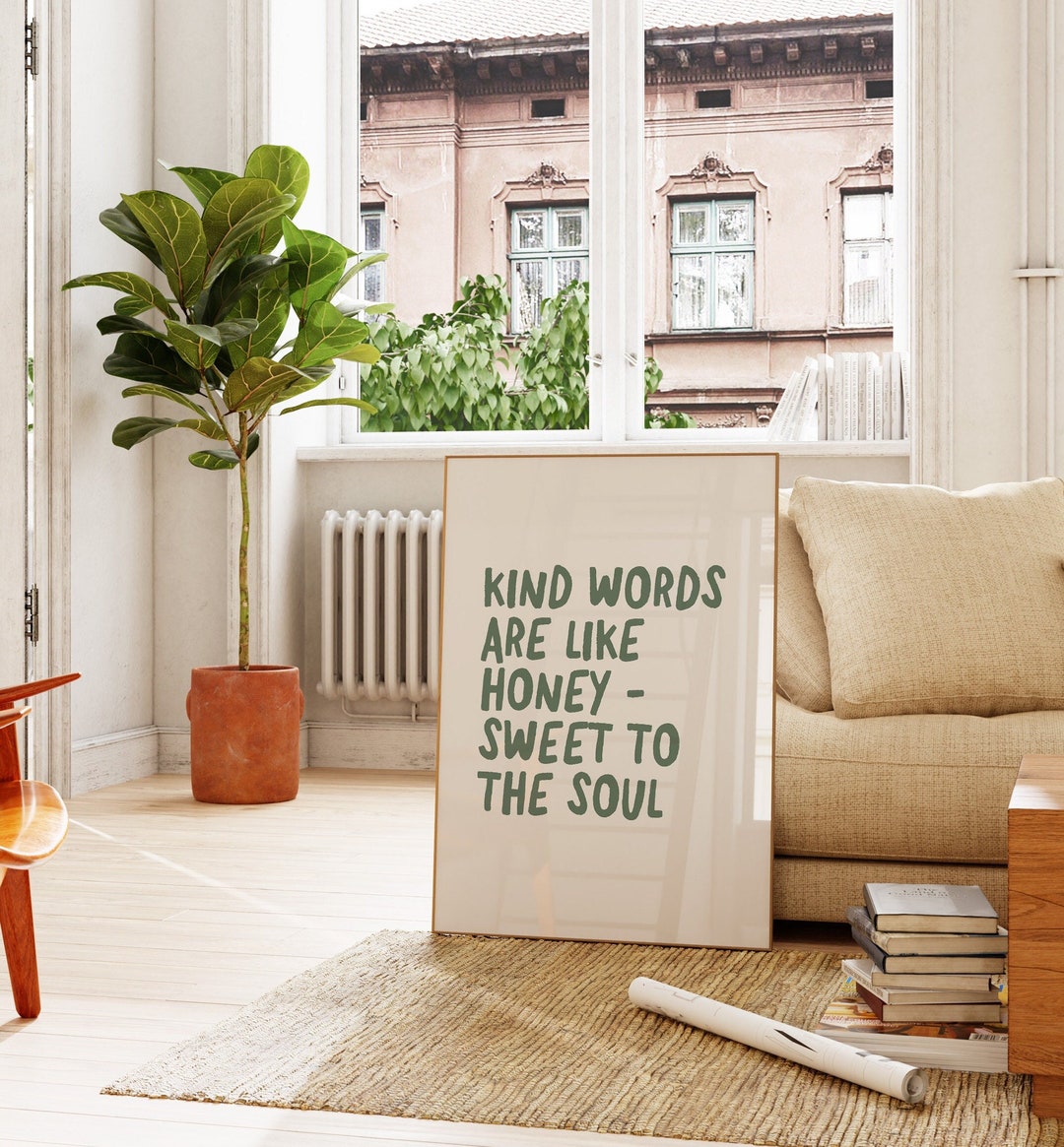 Minimalist Christian Kind Words Are Like Honey Typography Sage Green ...