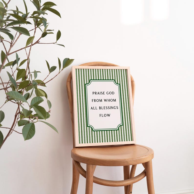 Christian Wall Art - Bible Verse Printable, Green Striped Frame, Praise ...