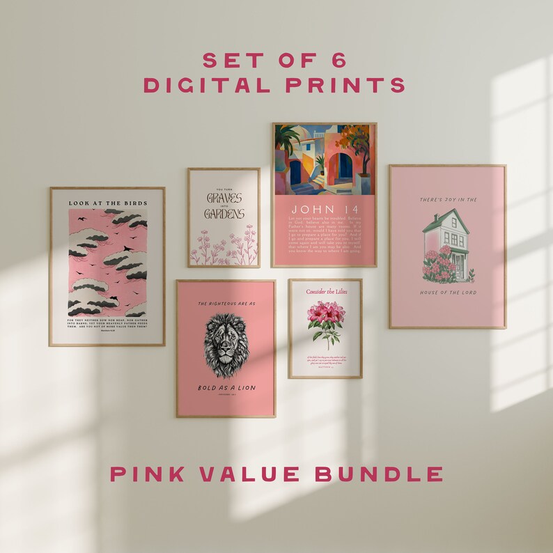 Christian Wall Art Bundle in Pink Vintage Prints Printable - Etsy