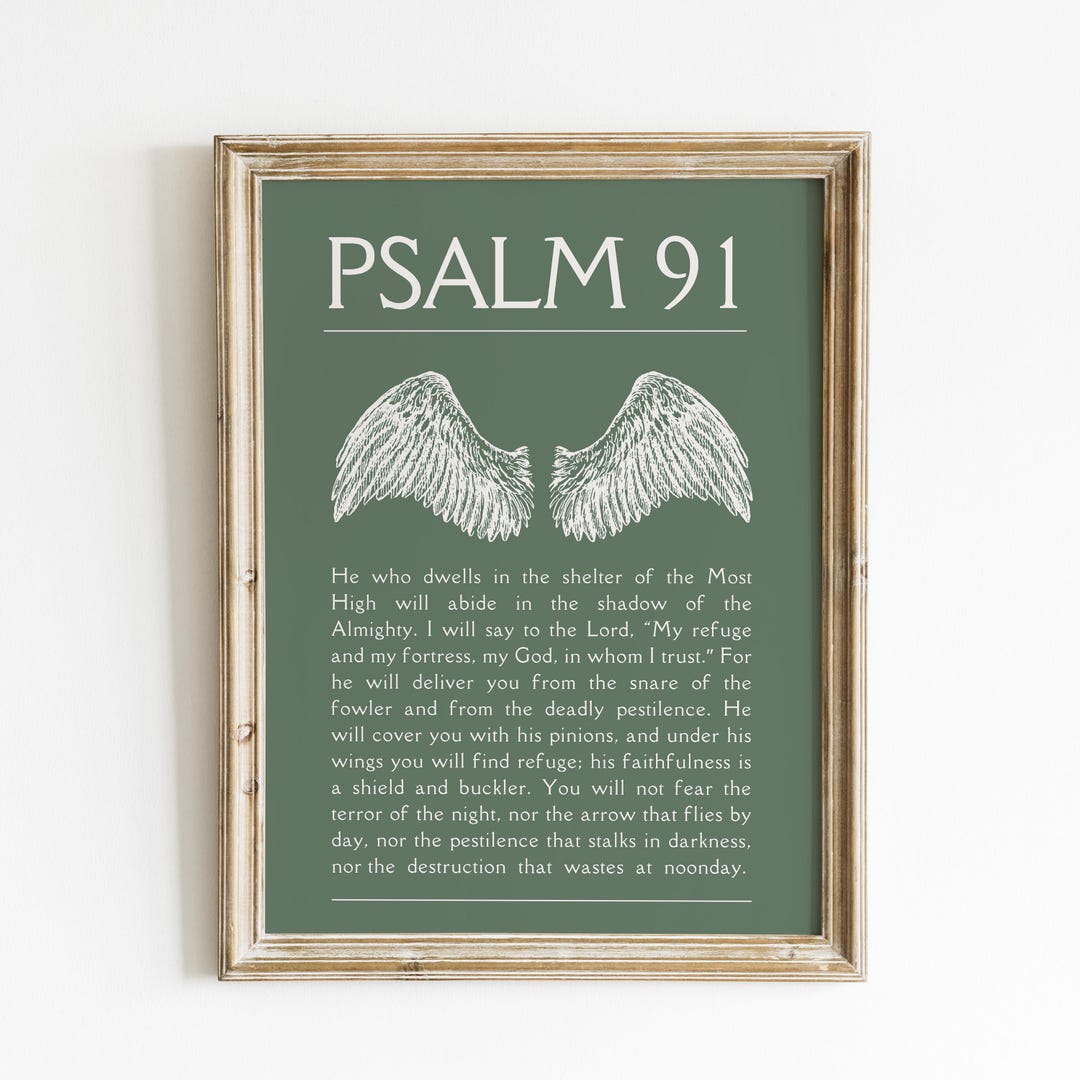 Psalm 91 Angel Wings Bible Verse Wall Art Christian Wall Art Trendy ...