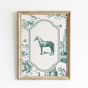 Set of 2 Green Toile Animal Prints, Rustic Farmhouse Wall Art ...