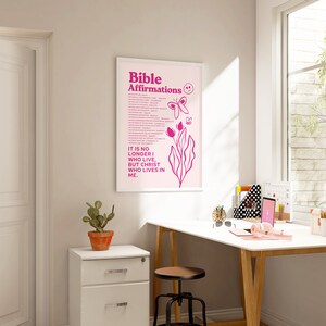 Bible Affirmations Pink Poster for Christian Girl Home Decor for Sunday ...