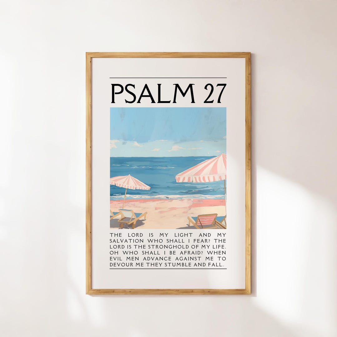 Psalm 27 Coastal Christian Print: Pink Preppy Bible Verse (digital ...