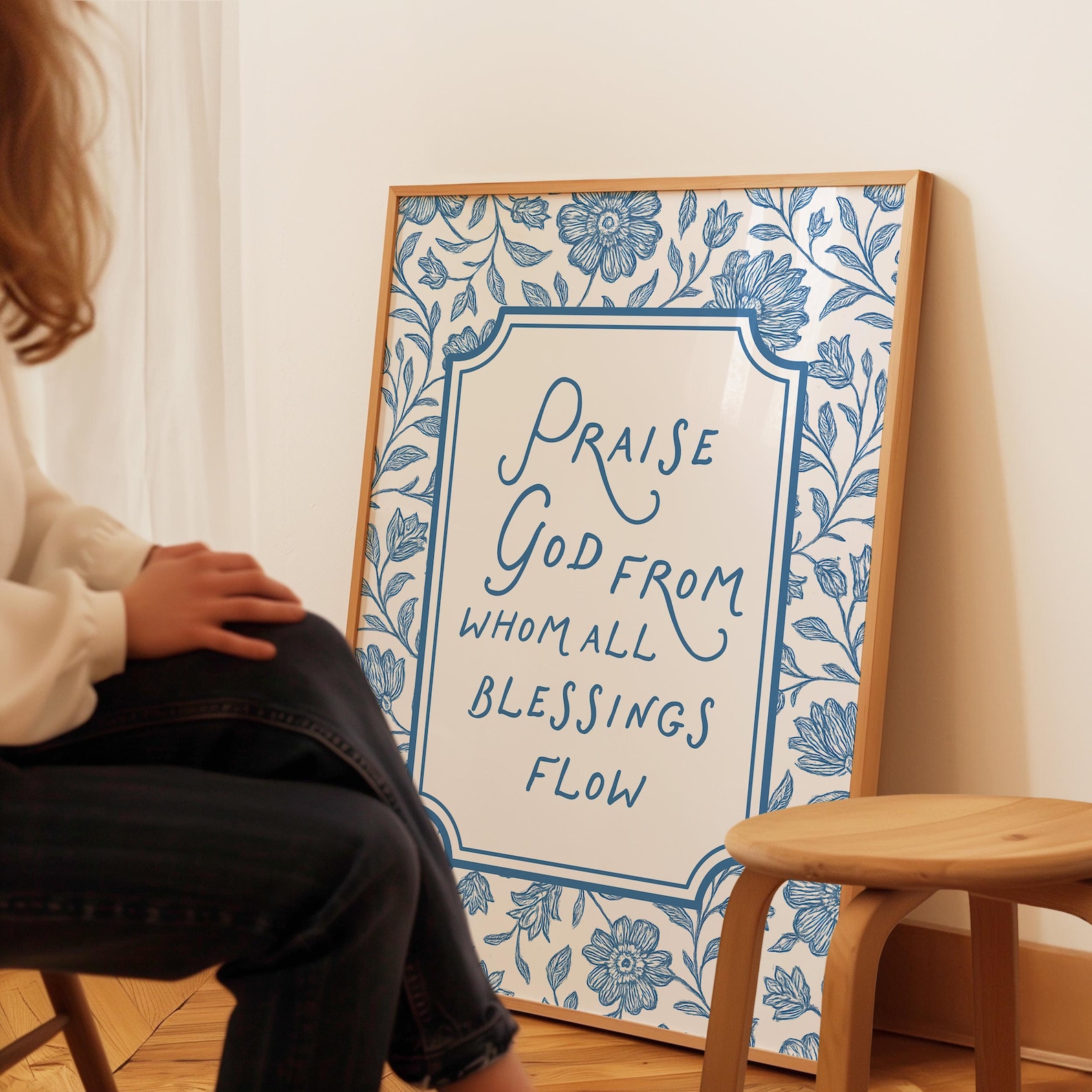 Doxology Print: Blue Floral Christian Hymn Wall Art (JPG Digital ...