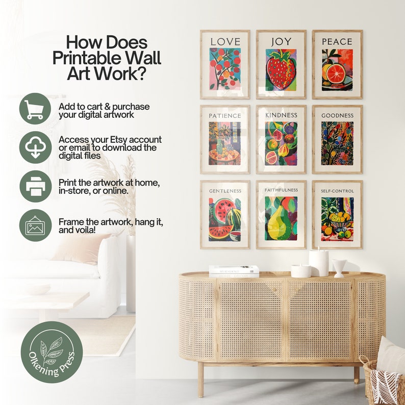 Fruit of the Spirit Art Prints: Christian Classroom Decor Set (digital ...