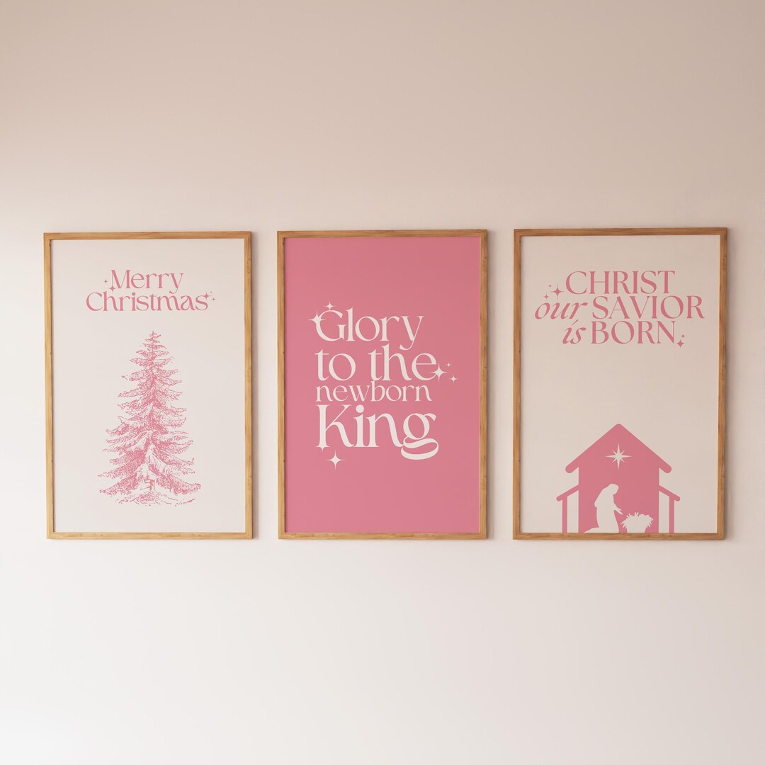 Christian Wall Art, Pink Christmas Wall Art Set of 3, Bible Verse Wall ...