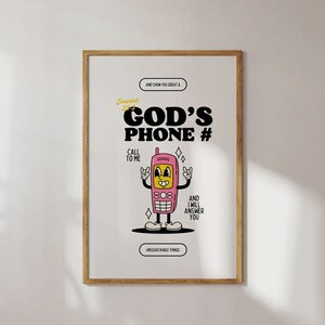 God's Phone Number Large Wall Poster, Retro Mascot Wall Art, Christian ...