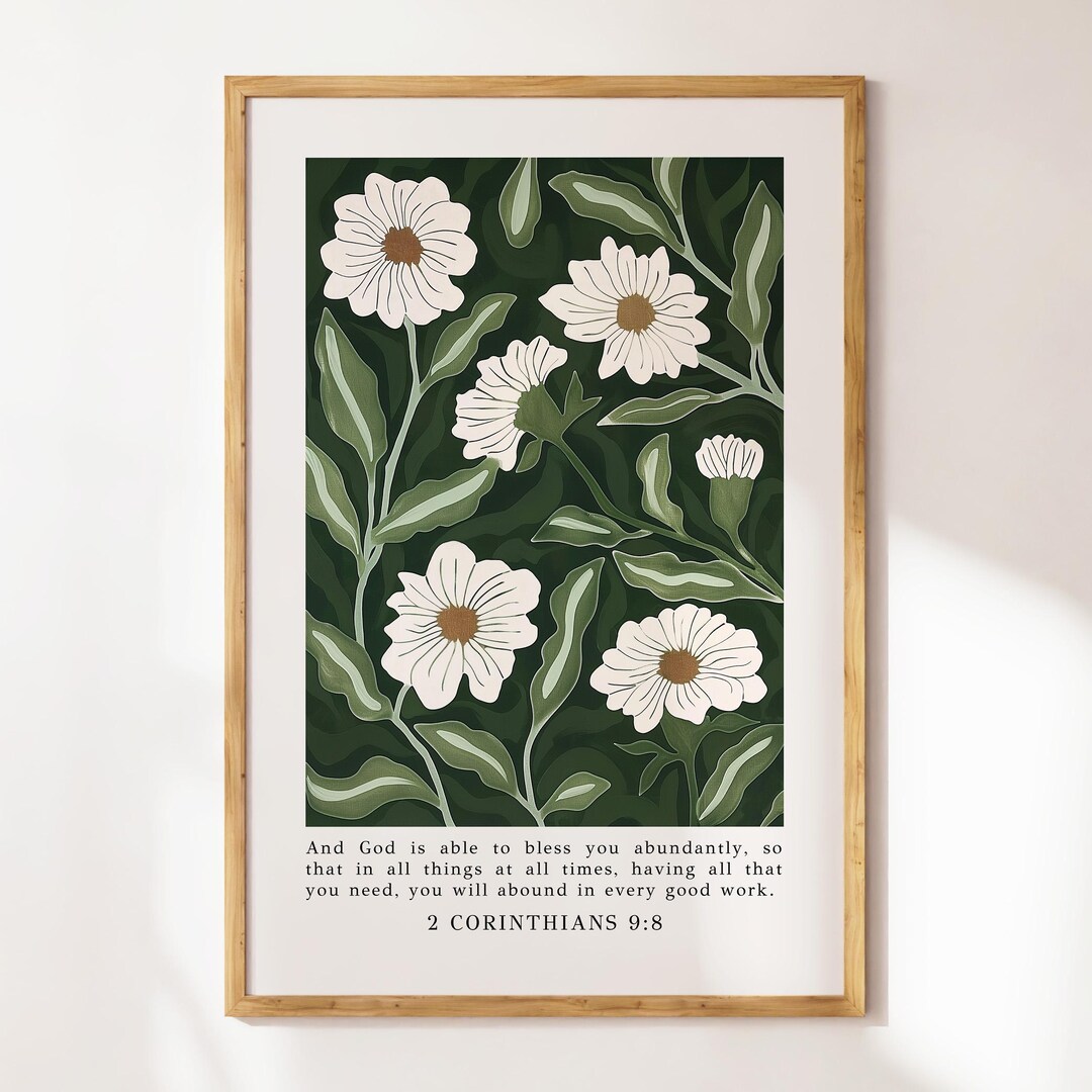2 Corinthians 9:8 Christian Wall Art Flower Market Print Bible Verse ...