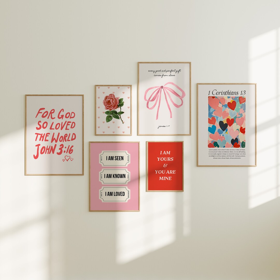 Christian Valentines Set of 6 Colorful Gallery Wall Set Printable Wall ...