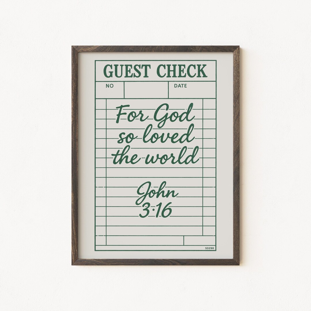 John 3:16 Guest Check Bible Verse Art, Green Retro Scripture Printable ...
