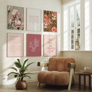Christian Pink Gallery Wall Set Colorful, Vintage Floral Printable Wall ...