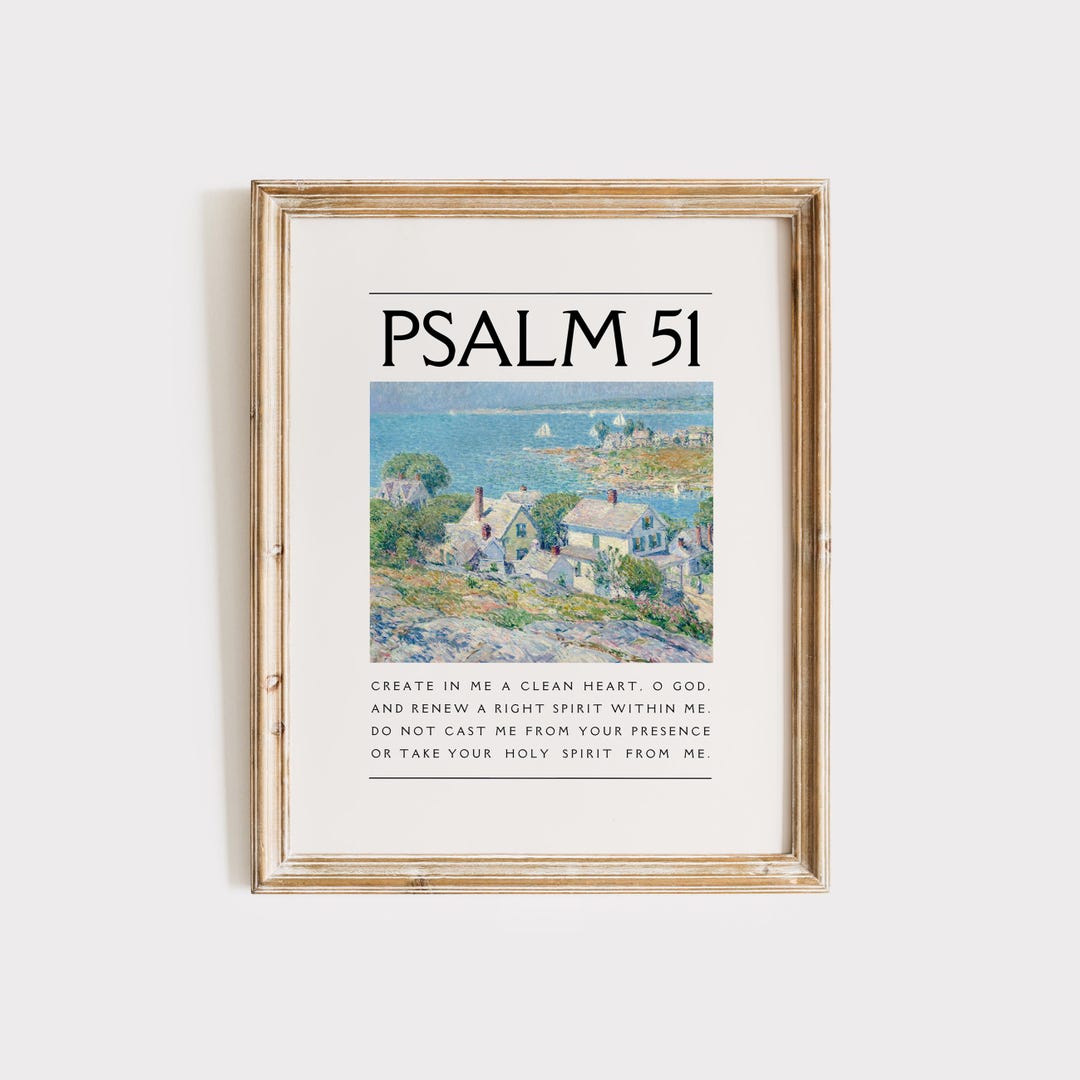 Rustic Vintage Psalm 51 Print, Farmhouse Landscape Art, Christian Wall ...