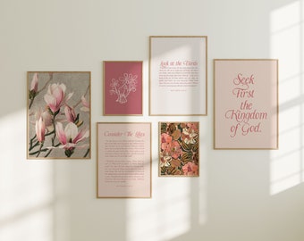 Christian Wall Art Bundle in Pink, Vintage Prints, Printable Wall Art ...