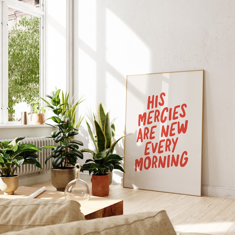 His Mercies Are New Red Typography Print: Christian Wall Art (digital ...