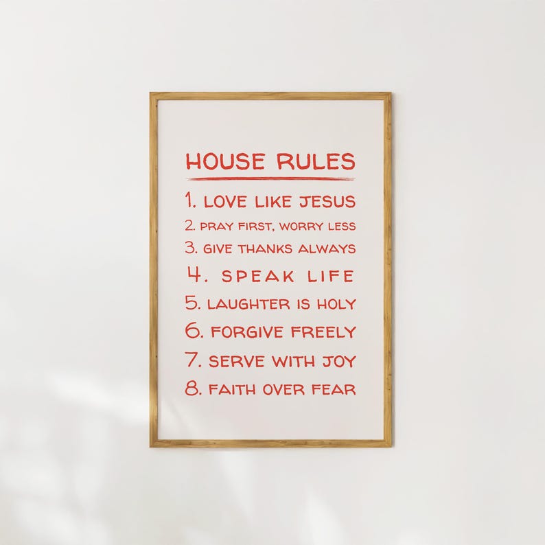 Red Christian House Rules Print: Faith-based Family Values (digital ...